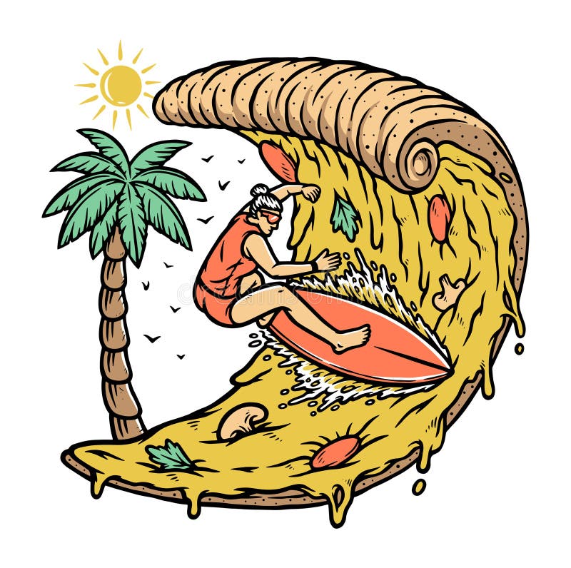 People are Surfing the Pizza Waves Stock Vector - Illustration of water ...
