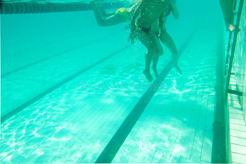 People at the Swimming Pool, Underwater Photo of Stock Photo - Image of ...