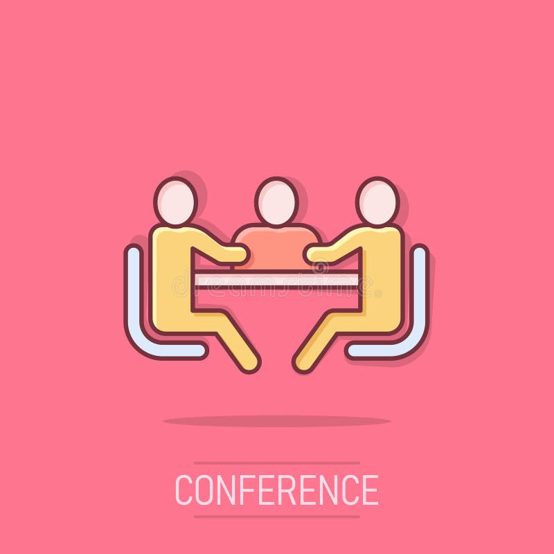 People with Table Icon in Comic Style. Teamwork Conference Cartoon ...