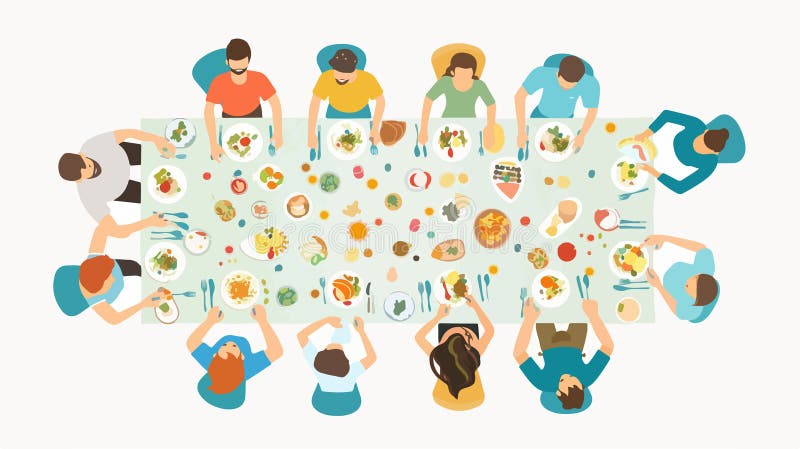 Diverse Group Dining Together in a Restaurant Scene Stock Vector ...