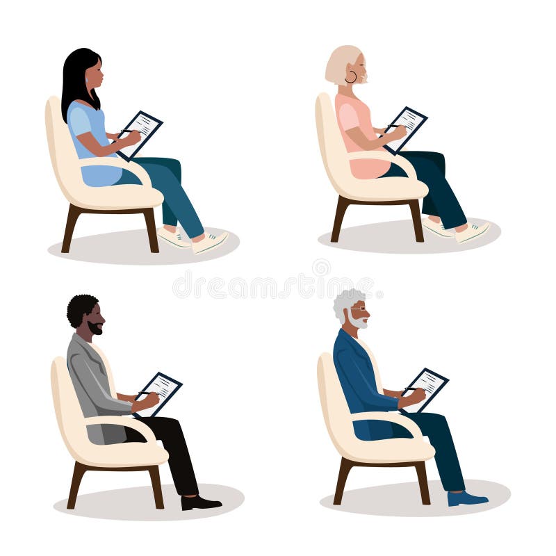 People Take Notes while Sitting in a Chair Stock Vector - Illustration ...