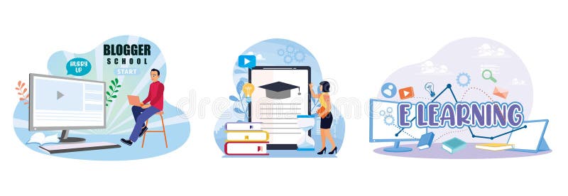 People Take Online Learning Using Electronic Devices and Books Stock ...