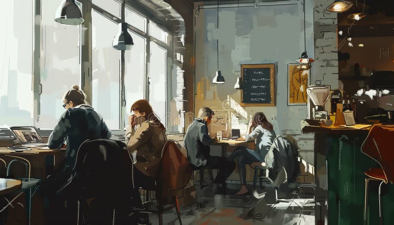 People Taking a Break in a Cafe Stock Illustration - Illustration of ...