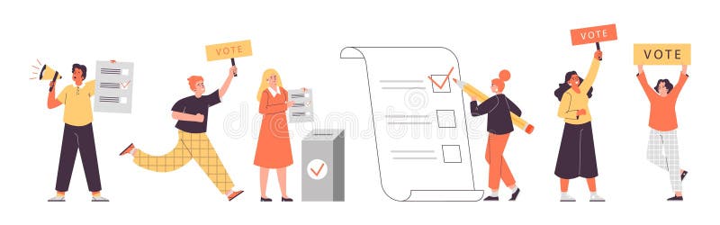 People Taking Part in Voting Characters Set, Flat Vector Illustration ...