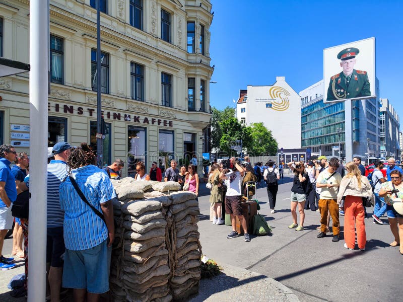 People Taking Photos at the Checkpoint Charlie on Berlin in Germany ...