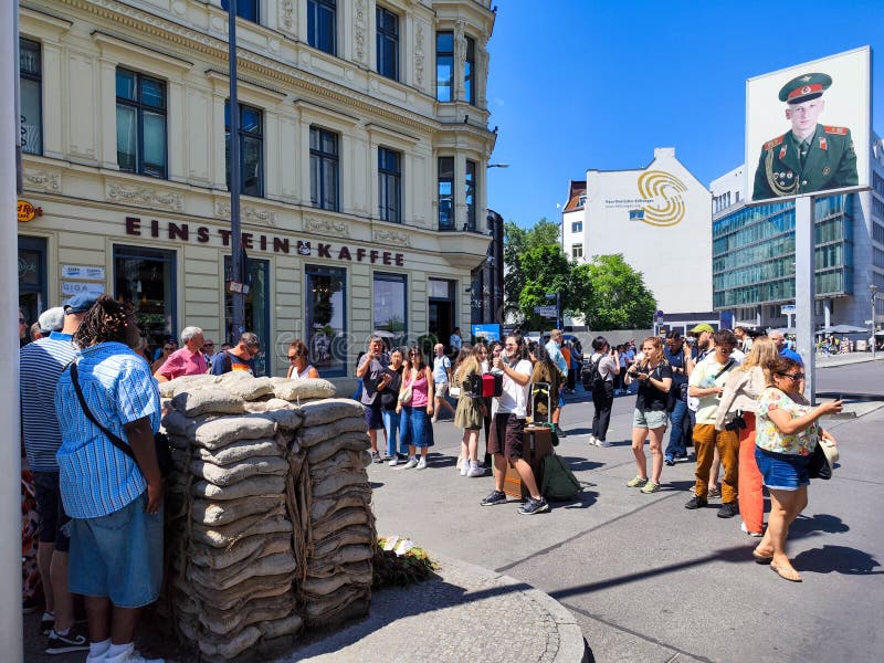 People Taking Photos at the Checkpoint Charlie on Berlin in Germany ...