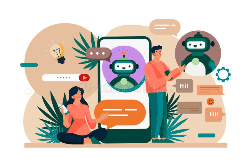 People Talk with Chatbot Robots in Smartphone App Stock Vector ...