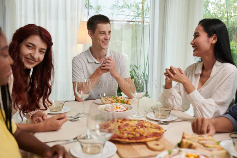 People Talking at Dinner Table Stock Image - Image of friend, smile ...