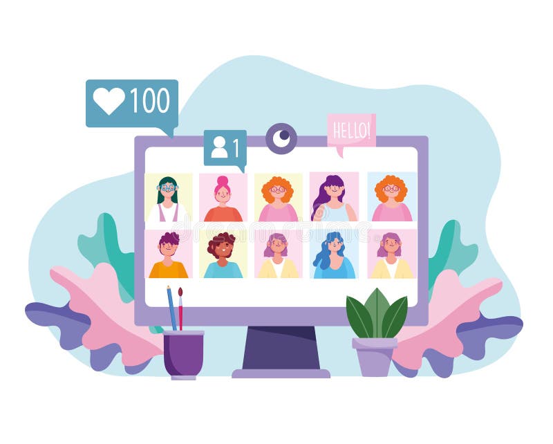 People Talking Meeting Online, Characters Cartoon Virtual Stock Vector ...