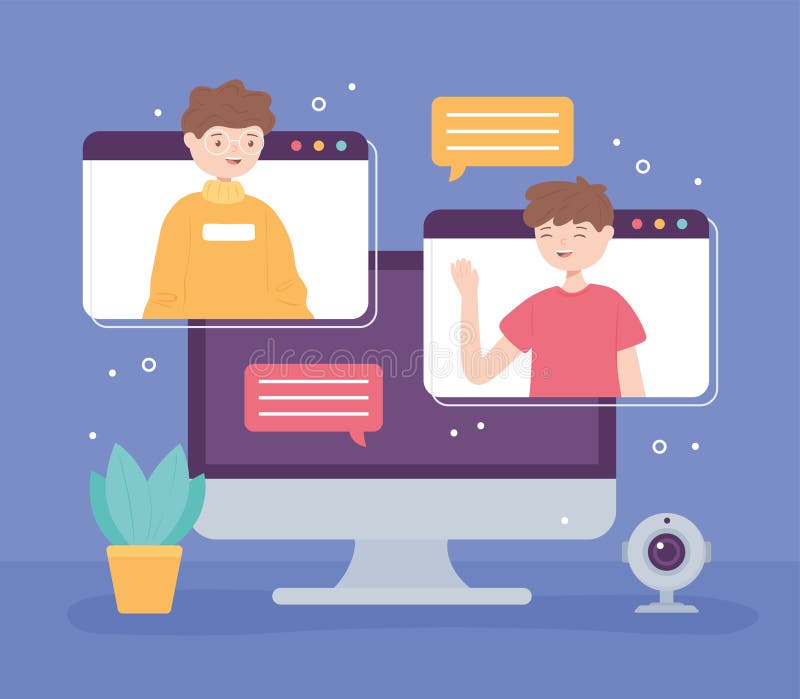 People Talking Meeting Online, Characters Cartoon Virtual Stock Vector ...
