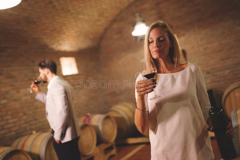 People Tasting Wine in Winery Stock Image - Image of glass, holding ...
