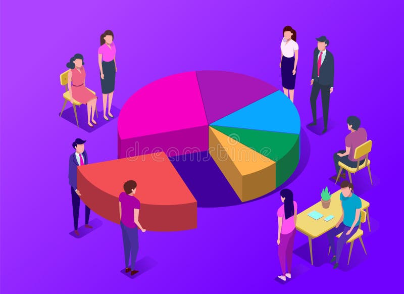 People in a Team Build a Pay Chart, Interact with Graphs. Stock Vector ...