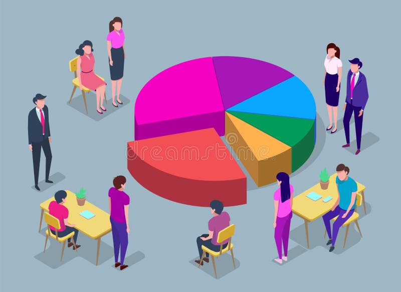 People in a Team Build a Pay Chart, Interact with Graphs. Stock Vector ...