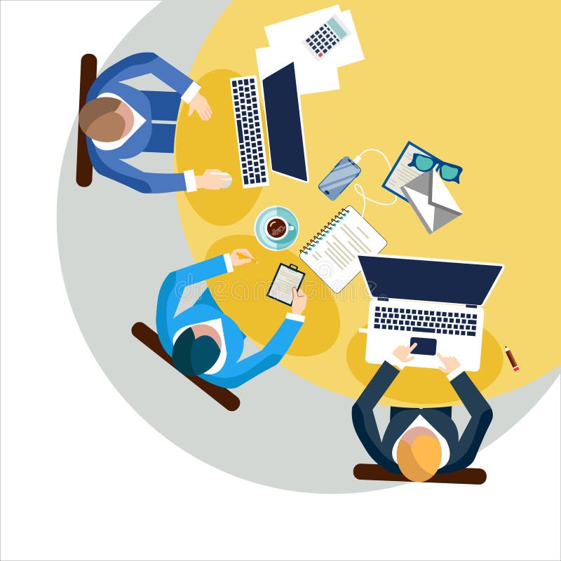 People Team Sitting and Working Together at the Round Table. Teamwork, Brainstorming, Startup ...