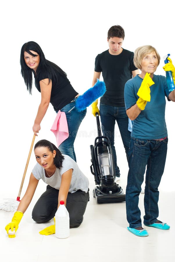 People Teamwork Cleaning House Stock Photo - Image of duster, bottles ...