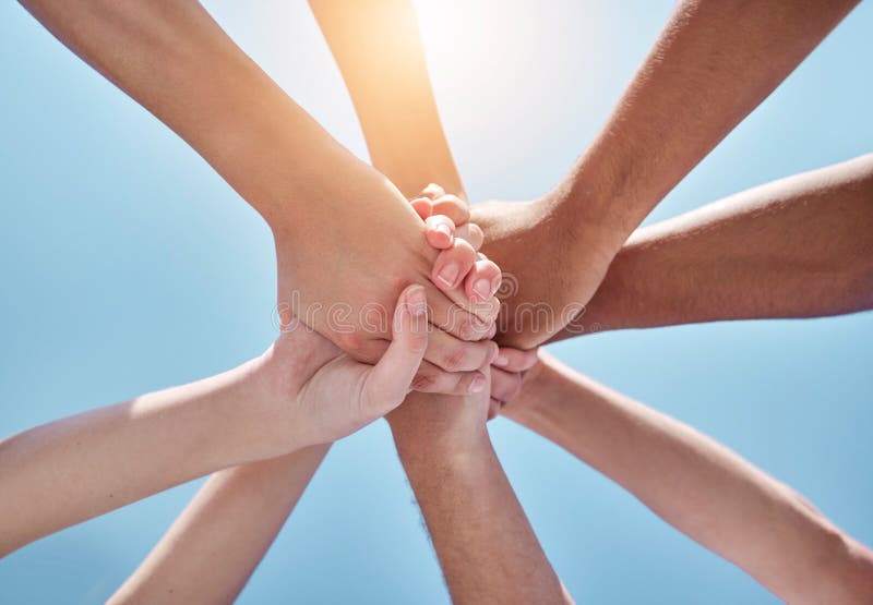People, Teamwork and Hands Together Below for Unity, Collaboration or ...