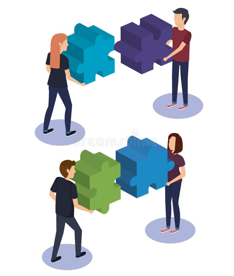 People Teamwork with Puzzle Pieces Stock Vector - Illustration of icon ...
