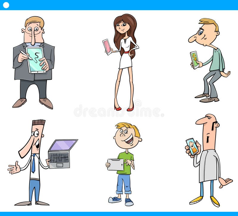 People with Technology Cartoon Set Stock Vector - Illustration of ...
