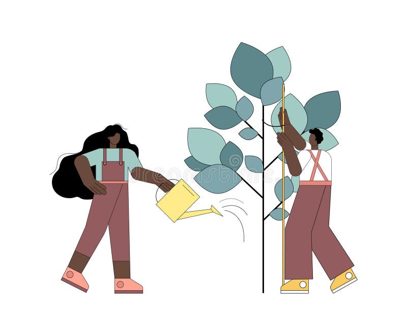 People Tend To the Trees. Earth Day Stock Illustration - Illustration ...