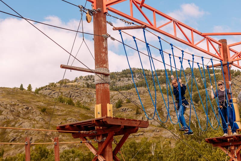 People are Tested on a Rope Town in the Mountains Stock Image - Image ...