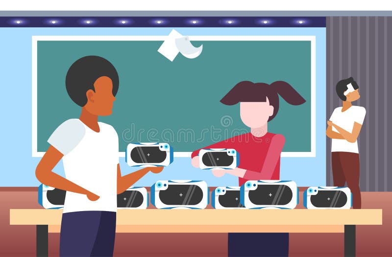 People Testing 3d Glasses Students Wearing Virtual Reality Digital ...