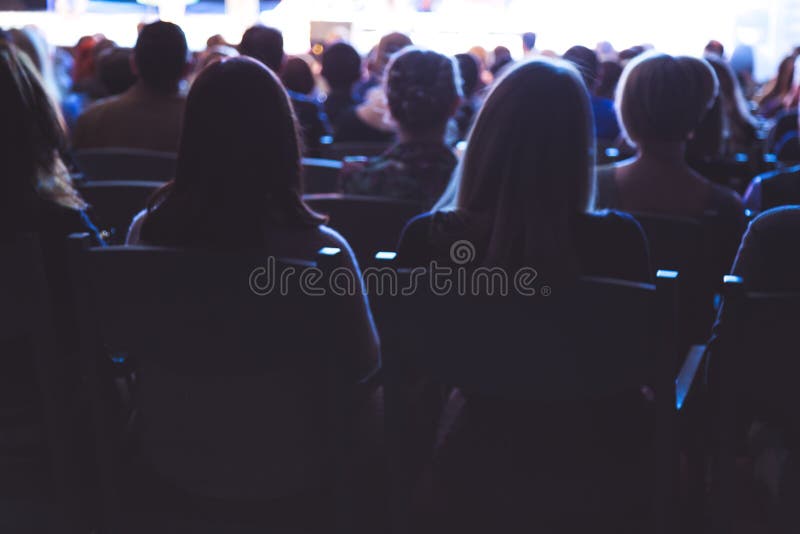 People in the Theater Auditorium during the Performance. Soft Focus ...