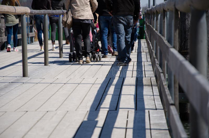 People on Their Way on Wooden Floor Stock Image - Image of boat, lake ...