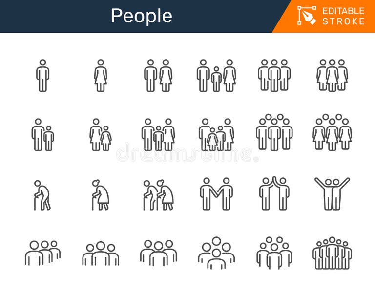 People Thin Line Icons. Editable Stroke. Pixel Perfect Stock Vector ...