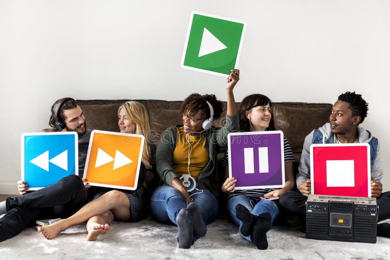 People Together Enjoying Music Icon Stock Photo - Image of button ...