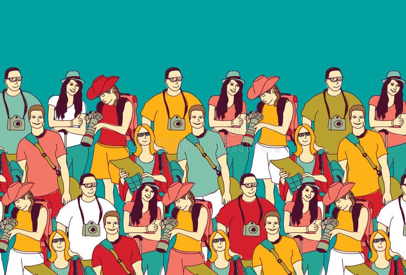 People Tourists Group and Sky Summer Color. Stock Vector - Illustration ...