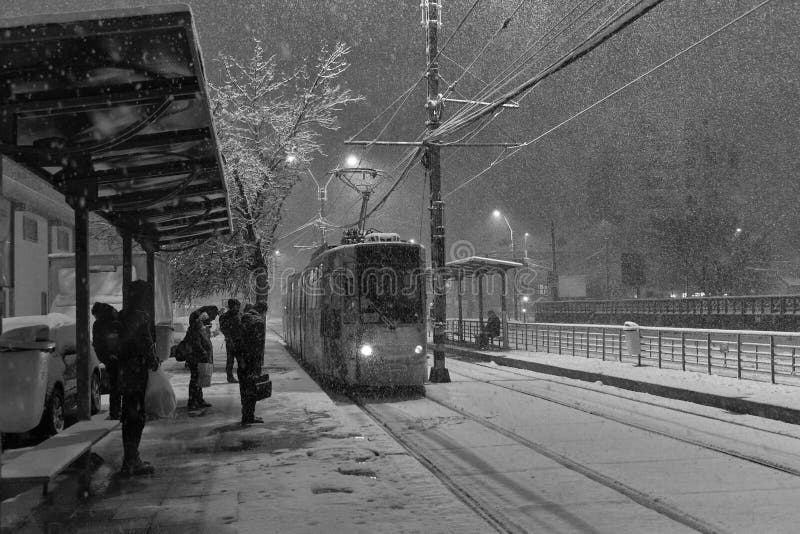 People in Traffic through Snow in Bucharest, Romania, January 20, 2024 ...