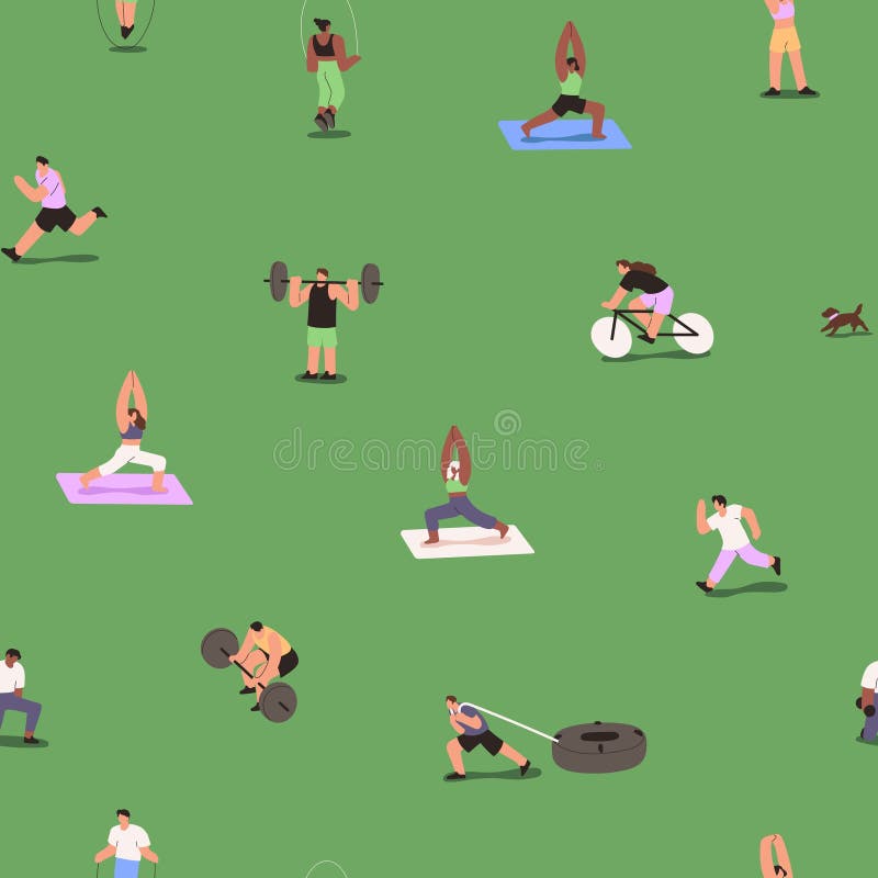 People Training Outdoors Endless Background. Repeatable Pattern of ...