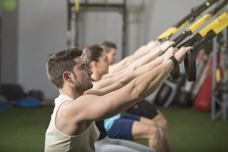 People Training Suspension Rope in Gym. Stock Photo - Image of ...