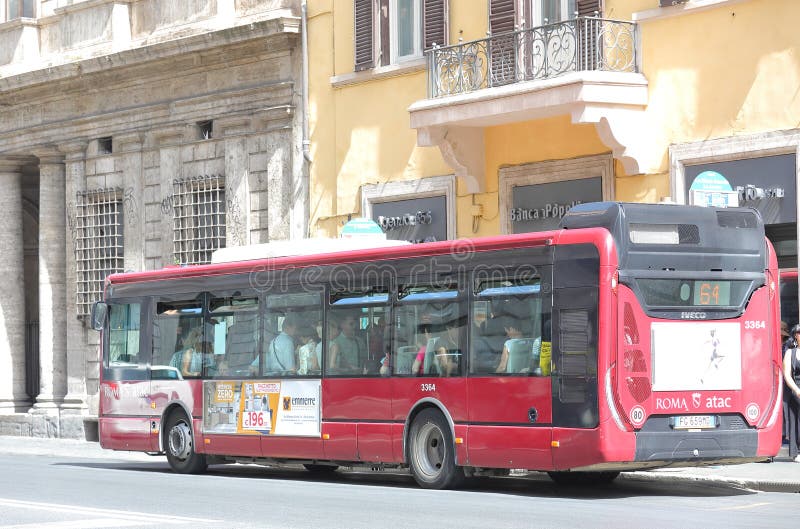 Tourist Bus With Passengers On Street In Rome, Italy Editorial Photo ...
