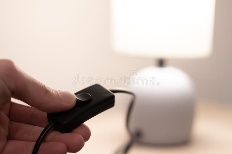 People is Turning on Modern Night Table Lamp Switch. Warm Lighting for ...