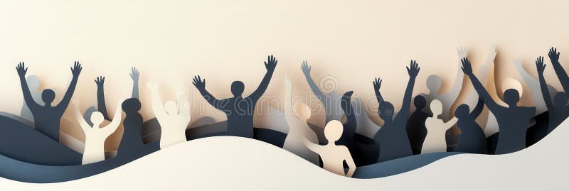 People Uniting with Raised Hands in a Minimalistic Flat Design Setting ...