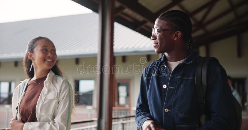 Handshake, University or Students Greeting in Outdoor Campus or School ...