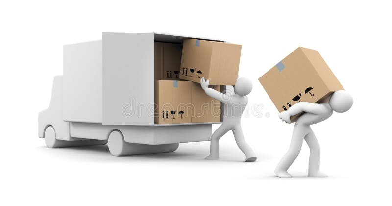 3D People. Workers Unloading Boxes from a Truck Stock Illustration ...