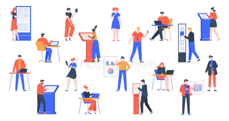 People Use Devices. Characters with Digital Gadgets, Using Laptop ...