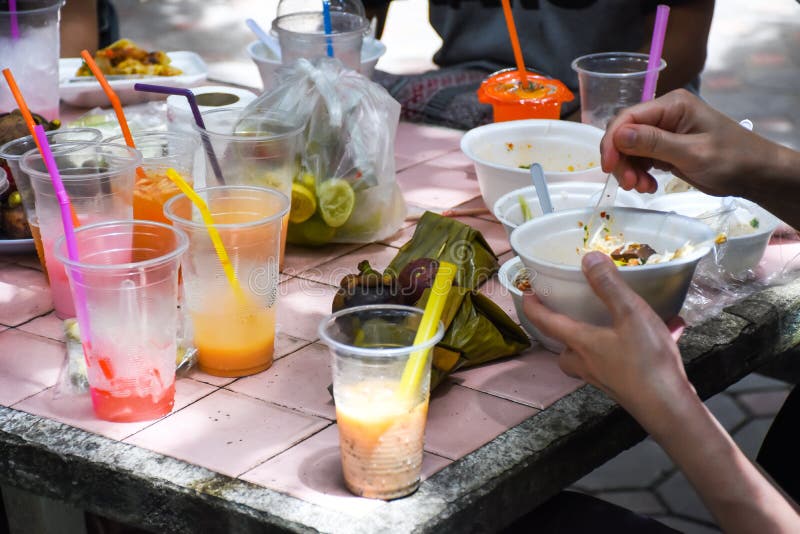 People Use Plastic and Foam Container Fill Food and Drink. Stock Image ...