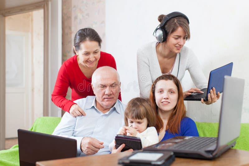 People Uses Few Electronic Devices in Home Stock Image - Image of ...