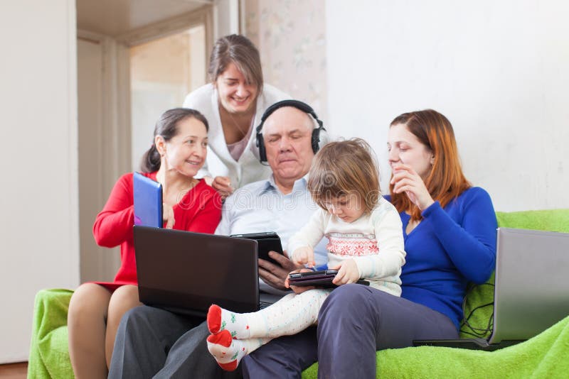 People Uses Few Various Computers at Home Stock Image - Image of home ...