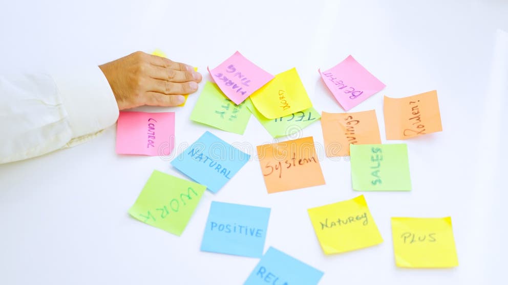 People Using Adhesive Notes To Write Ideas on a Table Stock Image ...