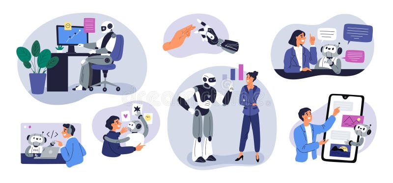 People Using AI. Artificial Intelligence Helps To Create Content ...