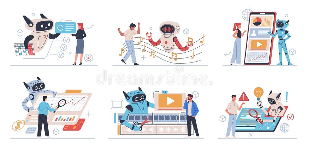 People Using AI. Artificial Intelligence Interacts with Users ...