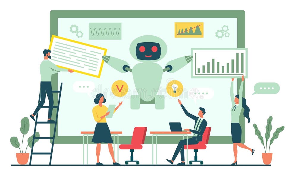 People Using AI Technology. Office Employees Use Artificial ...