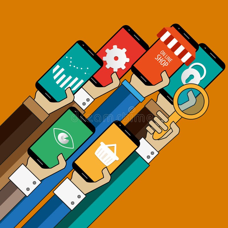 People Using Apps with Their Phones Stock Illustration - Illustration ...