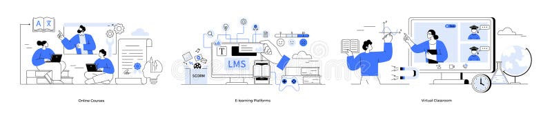 Online Learning and AI-Based Education Illustrated in Vector Art Stock ...