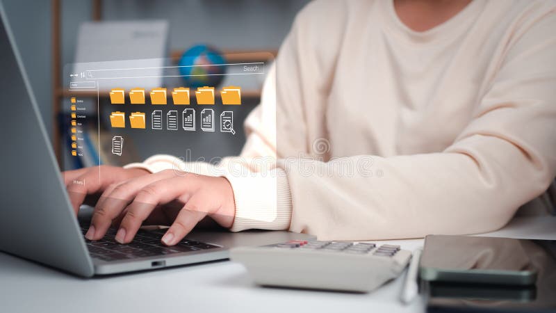 People Using Computer Manage To Folder Document, Management System Dms ...