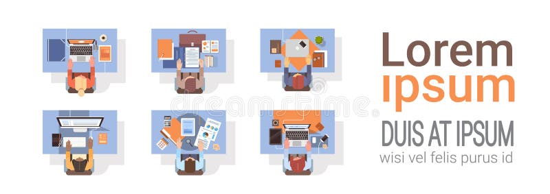 People Using Computers Businesspeople Workplace Desk Top Angle View ...